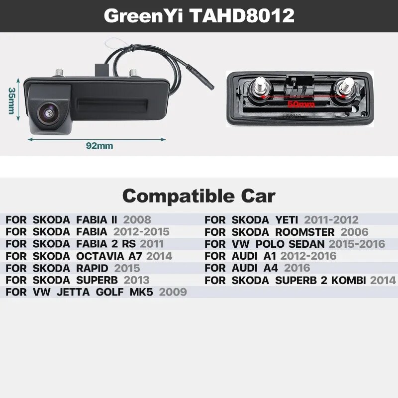 GreenYi AHD динамическая траекториальная камера на ручке багажника для VW LS8012, AHD1080P-CVBS