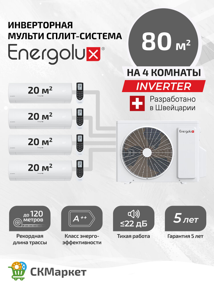 Инверторная мульти сплит-система (кондиционер) Energolux на 4 комнаты (20м2+20м2+20м2+20м2) SAS07M3-GIх4/ SAM27M3-GI/4