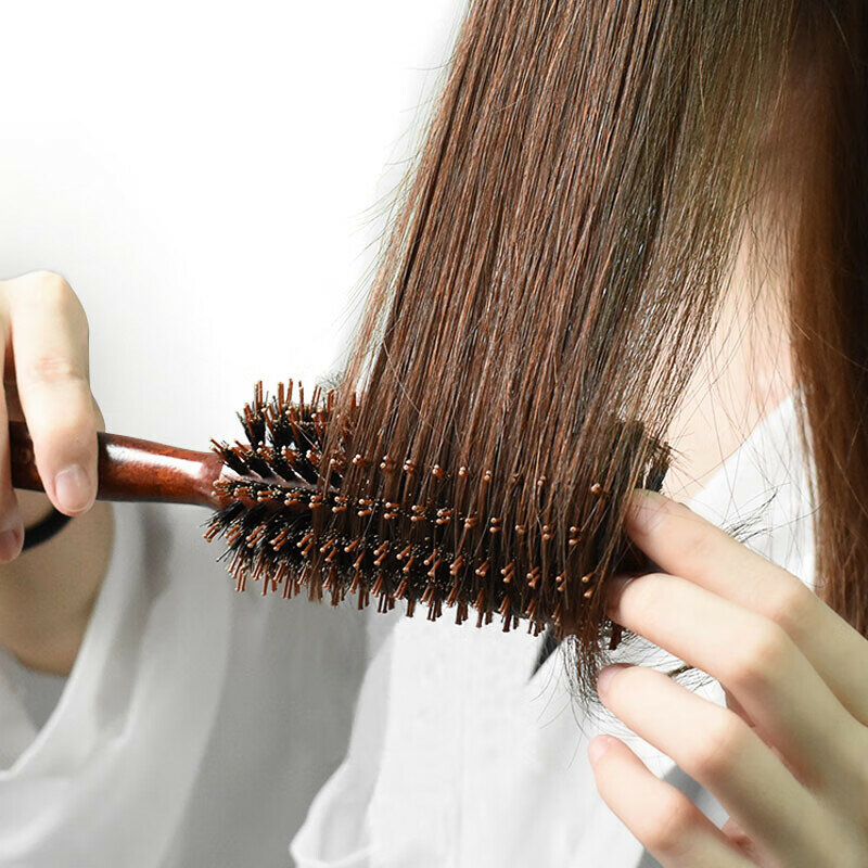 Cigeman Comb with Boar Bristles, Diagonal Pattern, for Curly Hair, Suitable for Women And Men, Curling Tool, Styling Comb, Hair Styling Tool, Internal Folding, Volumizing Comb