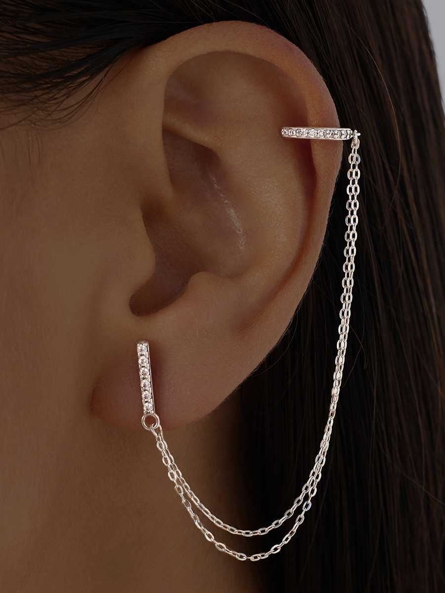 Кафф, серебро, 925 проба, родирование, фианит