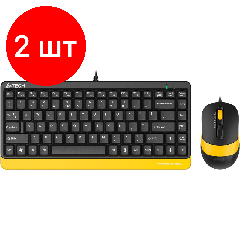Комплект 2 упаковок, Набор клавиатура+мышь A4Tech клав: черн/желт мышь: черн/желт(F1110 BUMBLEBEE)