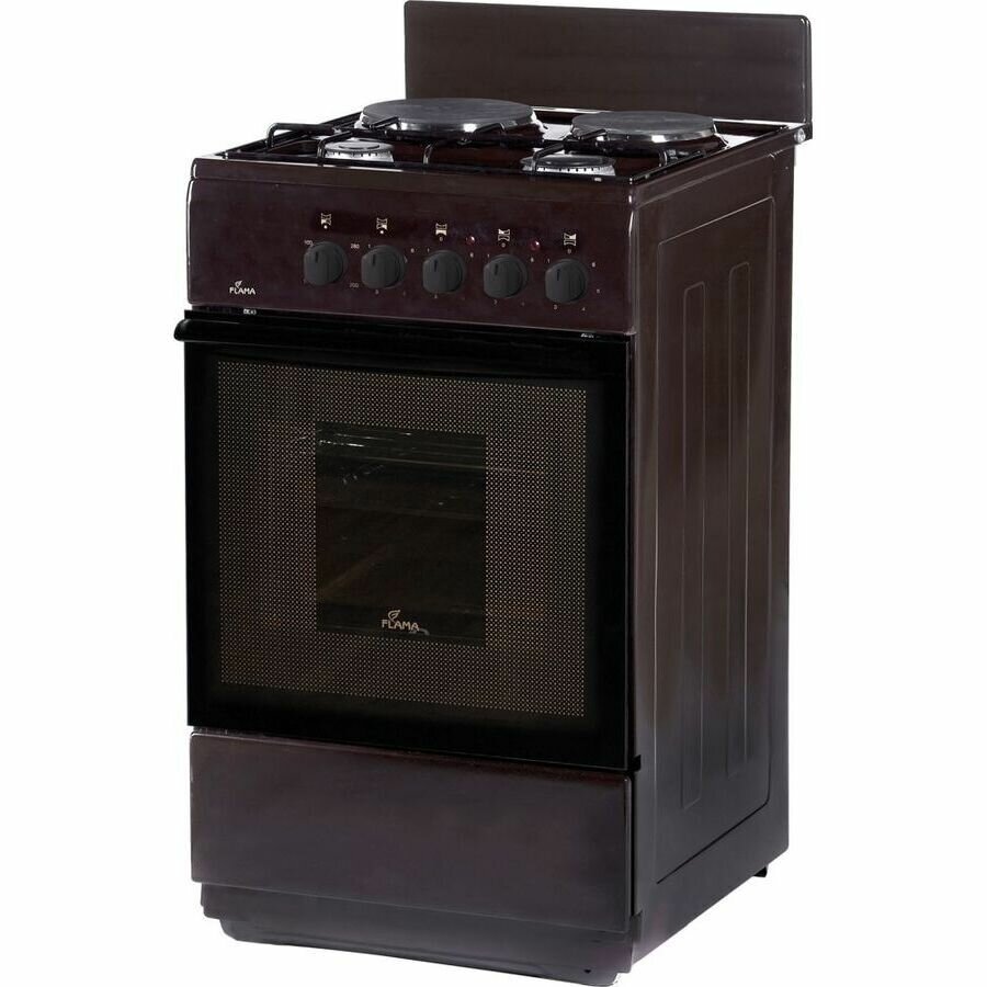 Плита Flama RK 2201 B коричневый (без крышки) реш. сталь никелированная