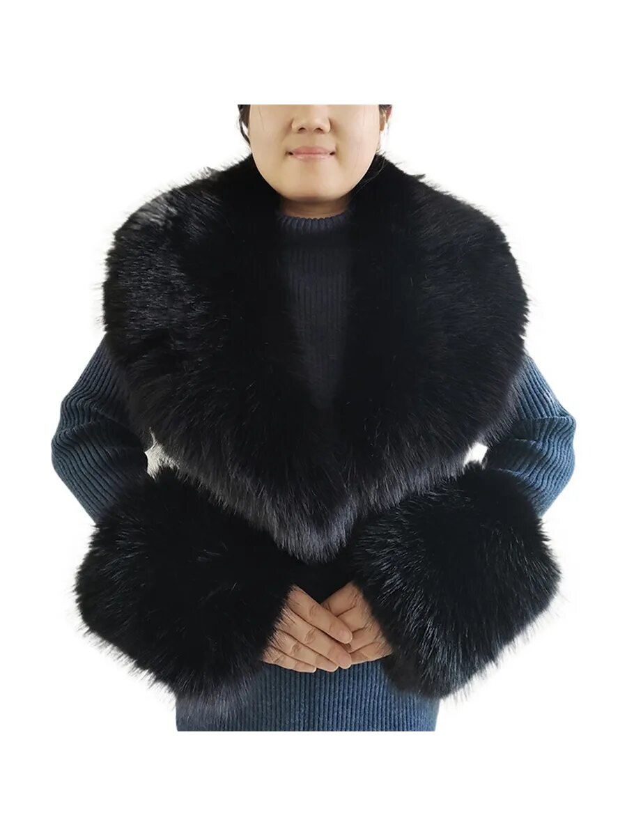 Зимний теплый меховой воротник из искусственного меха, манжеты