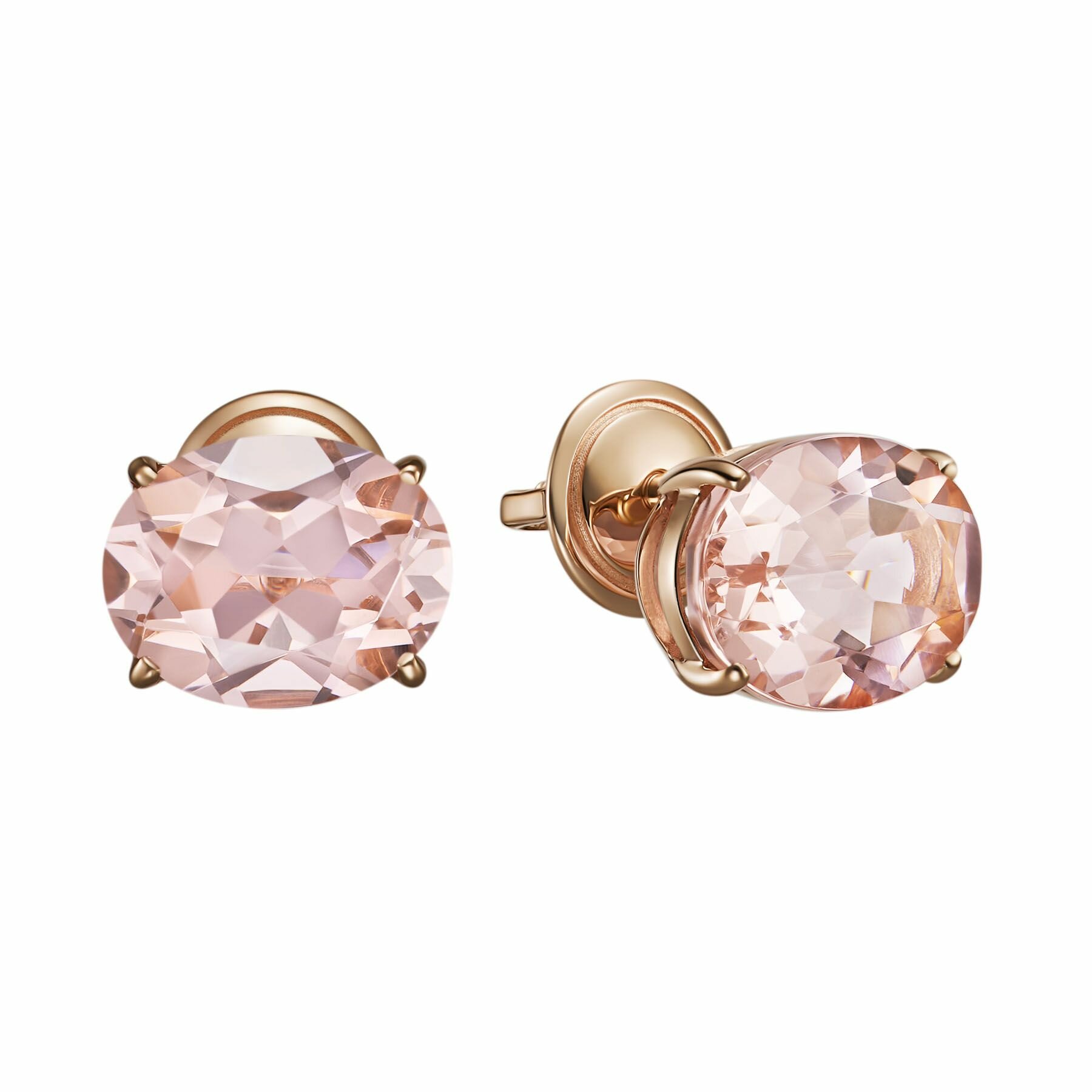 Серьги пусеты, красное золото, 585 проба, морганит синтетический