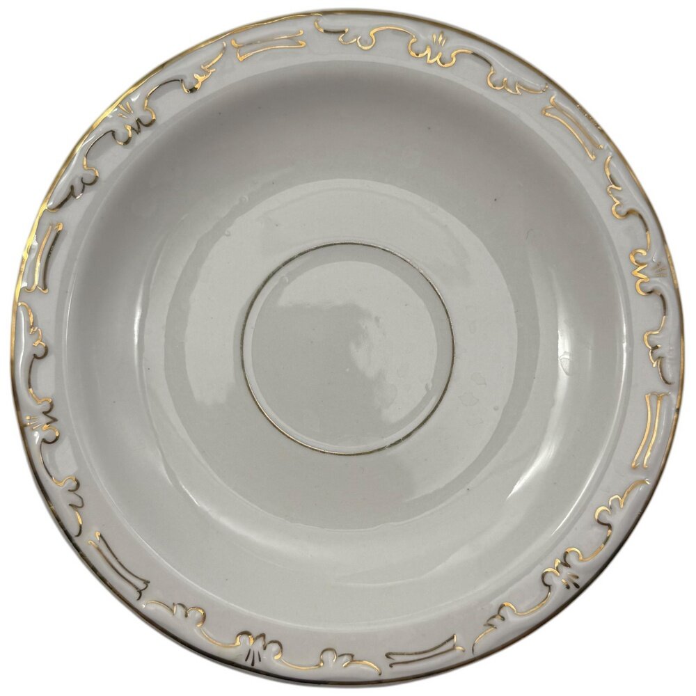 Блюдце "Классика", 16,5 см, фарфор, позолота, 1954 г, Дулево, 1 сорт, СССР
