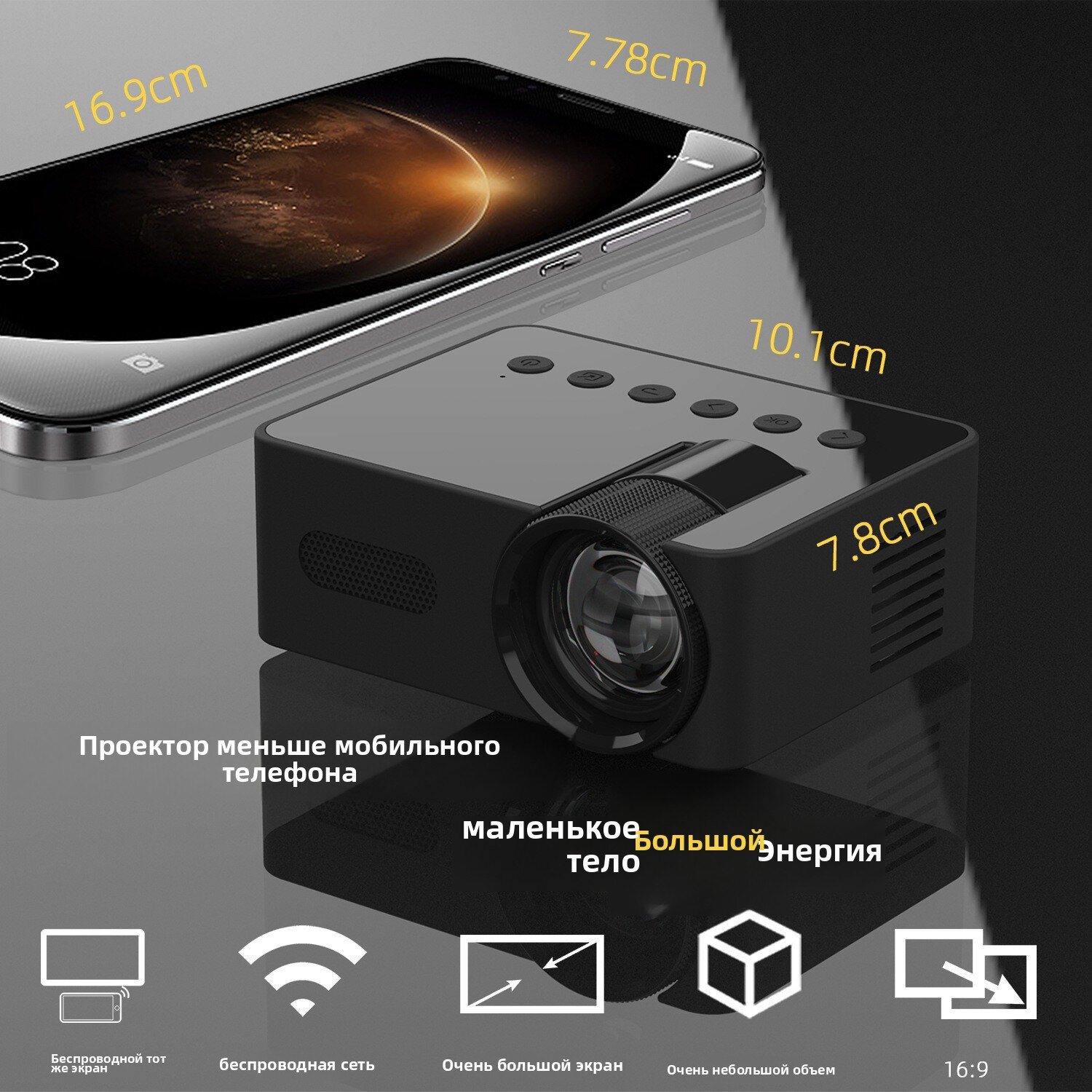 Мини проектор YT100 720P HD для дома и фильмов — автофокус, Wi-Fi, HDMI, USB, портативный, домашний кинотеатр