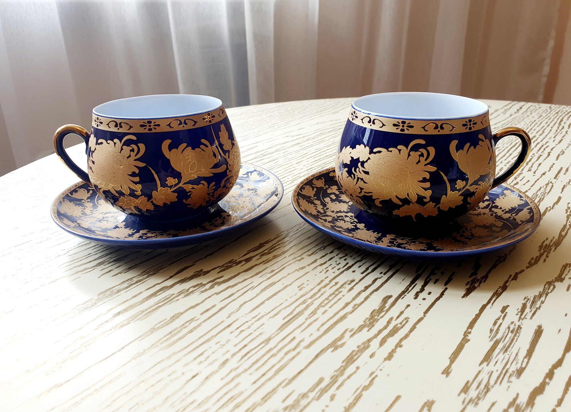 Сервиз чайный на 6 персон YAMASEN. Фарфор, деколь, кобальт, золочение. Винтаж, конец XX века. Япония.