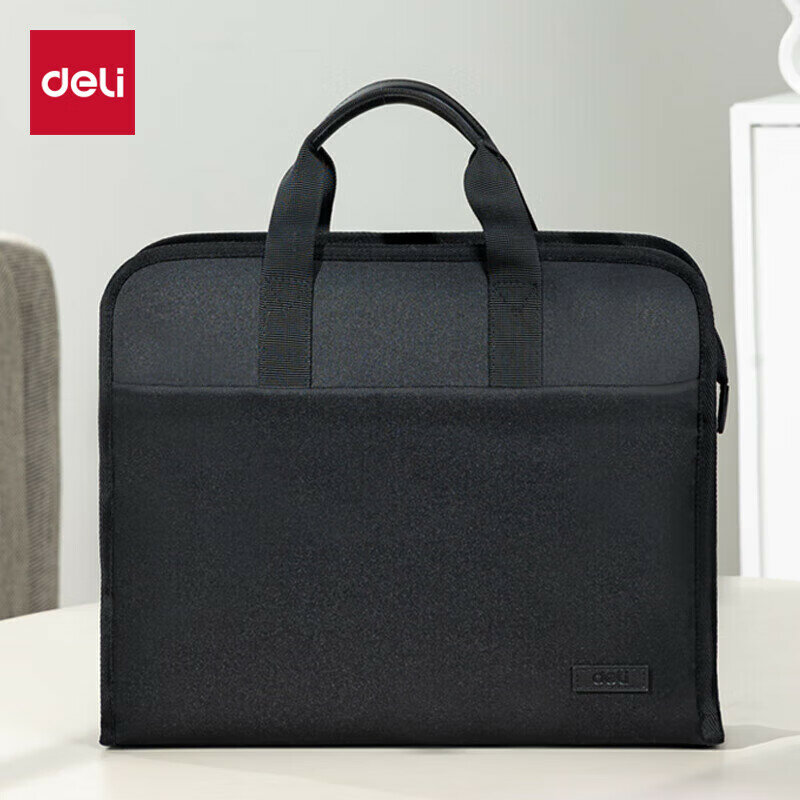 Deli Briefcase, Wide Business Document Bag for Men And Women, Professional File Bag, Polyester Handbag, Document Case, Data Bag, Black, New Year's Gift for New Year's Eve