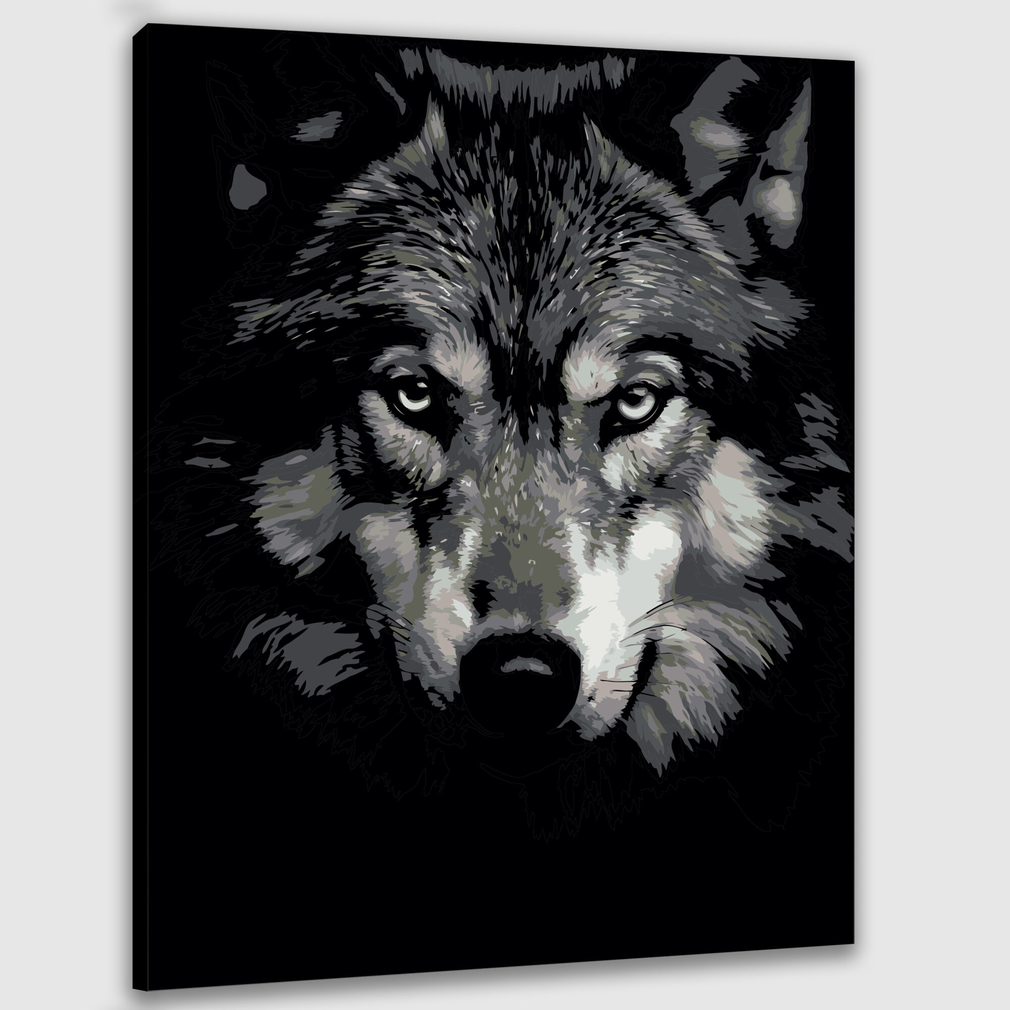 Картина по номерам 40x50 см, старый волк, черно-белая фотография, пристальный взгляд, шерсть, глаза, мудрость
