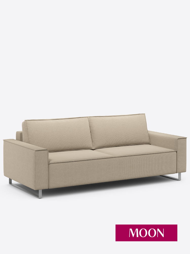 Диван-кровать раскладной пантограф (тик-так) MOON 005, светло-бежевый, велюр, эксклюзивная пена UniqFoam, 240х114х91 см
