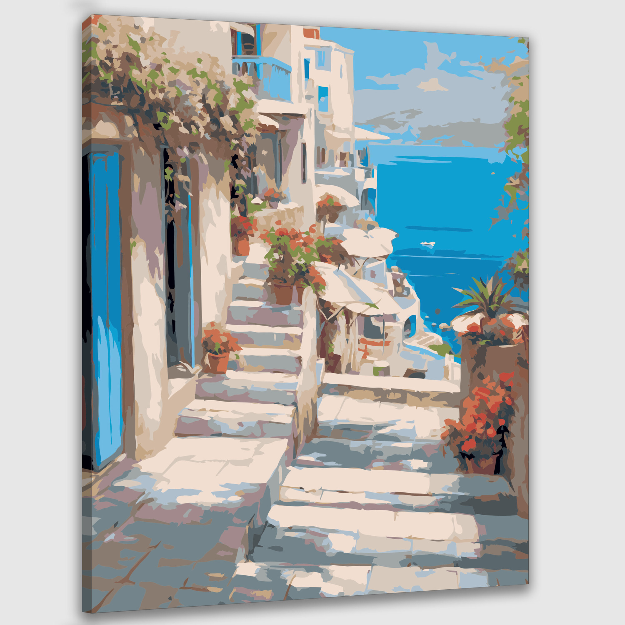 Картина по номерам 40x50 см, картина, масло, Греция, история, прибрежный пейзаж, лазурные воды, древние руины, свет