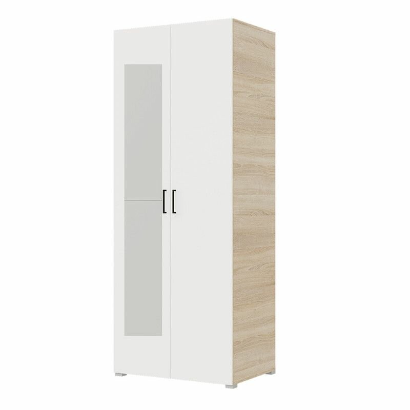 Шкаф 2ств 1000 Бостон с зеркалом 400, цвет Сонома/Белый (штанга+2 ящика)