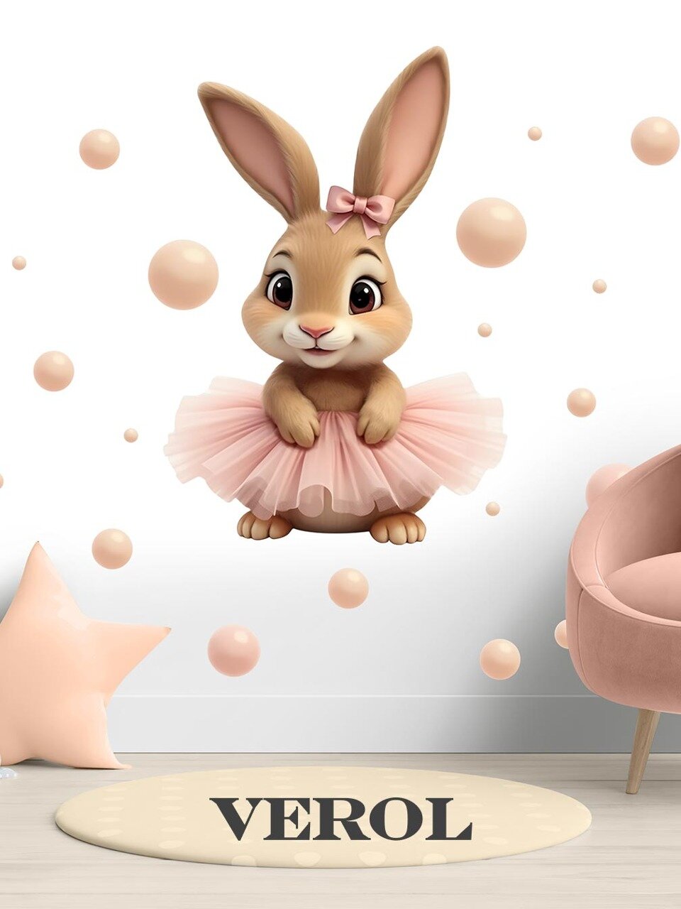 Наклейки интерьерные VEROL "Зайка-балерина", влагостойкие, виниловые, детские