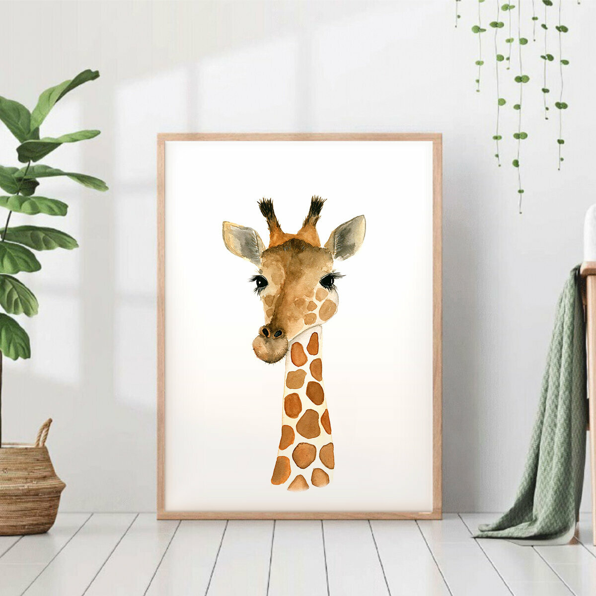 Постер "Жираф для детской, портрет" 50x70 без рамки на стену для интерьера