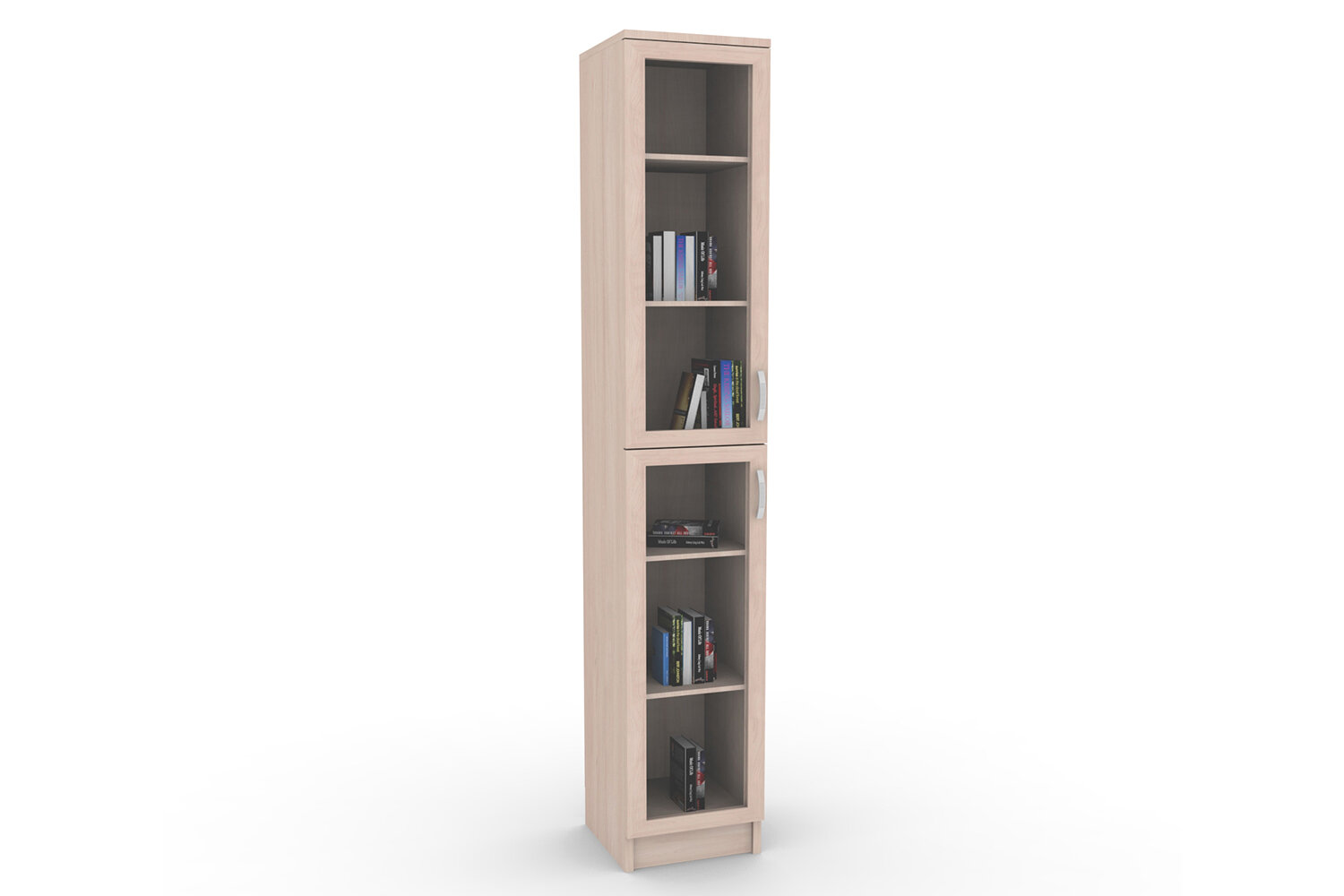 Шкаф-стеллаж распашной, пенал книжный Верона 1/2, 34х38x210, корпус и рамка дуб молочный, фасад стекло