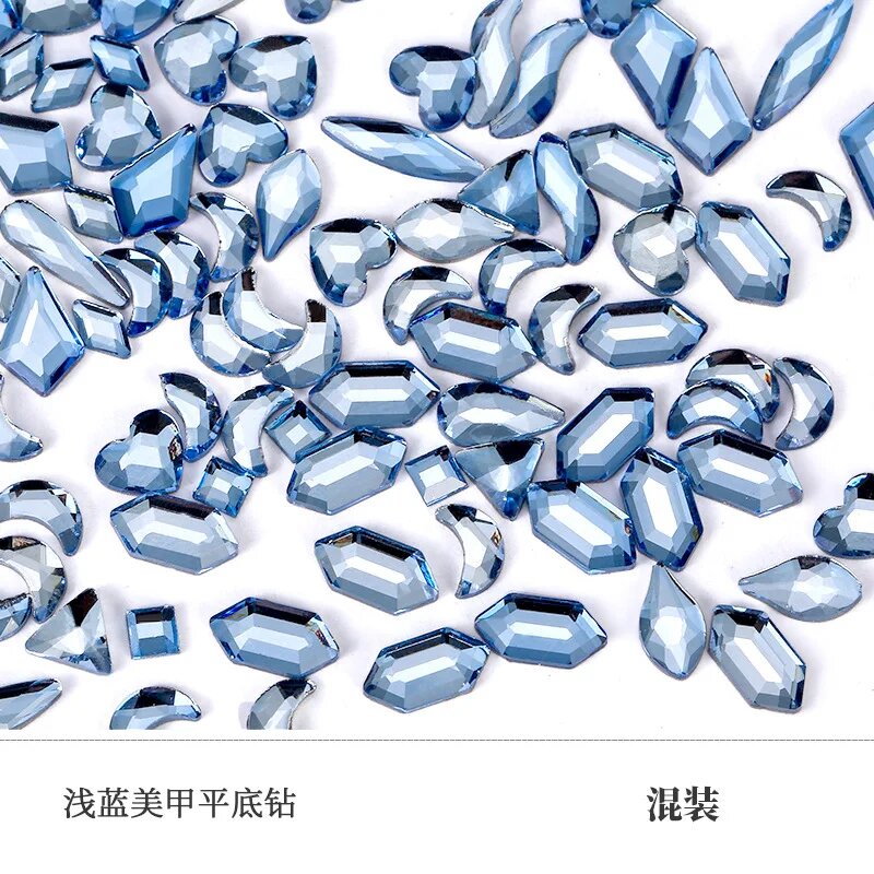 100шт Стеклянные стразы для ногтей Lt.Blue Mixed