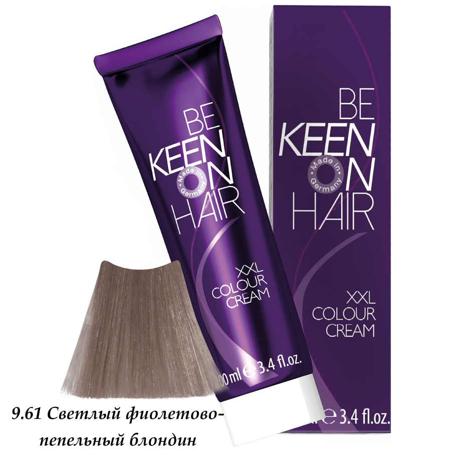 KEEN Крем-краска для волос 9.61 Светлый фиолетово-пепельный блондин/Hellblond Violett-Asch Профессиональная краска KEEN COLOUR CREAM, 100мл