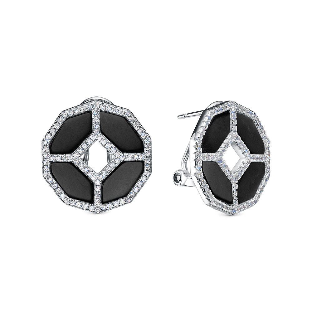 Серьги, серебро, 925 проба, оникс, фианит