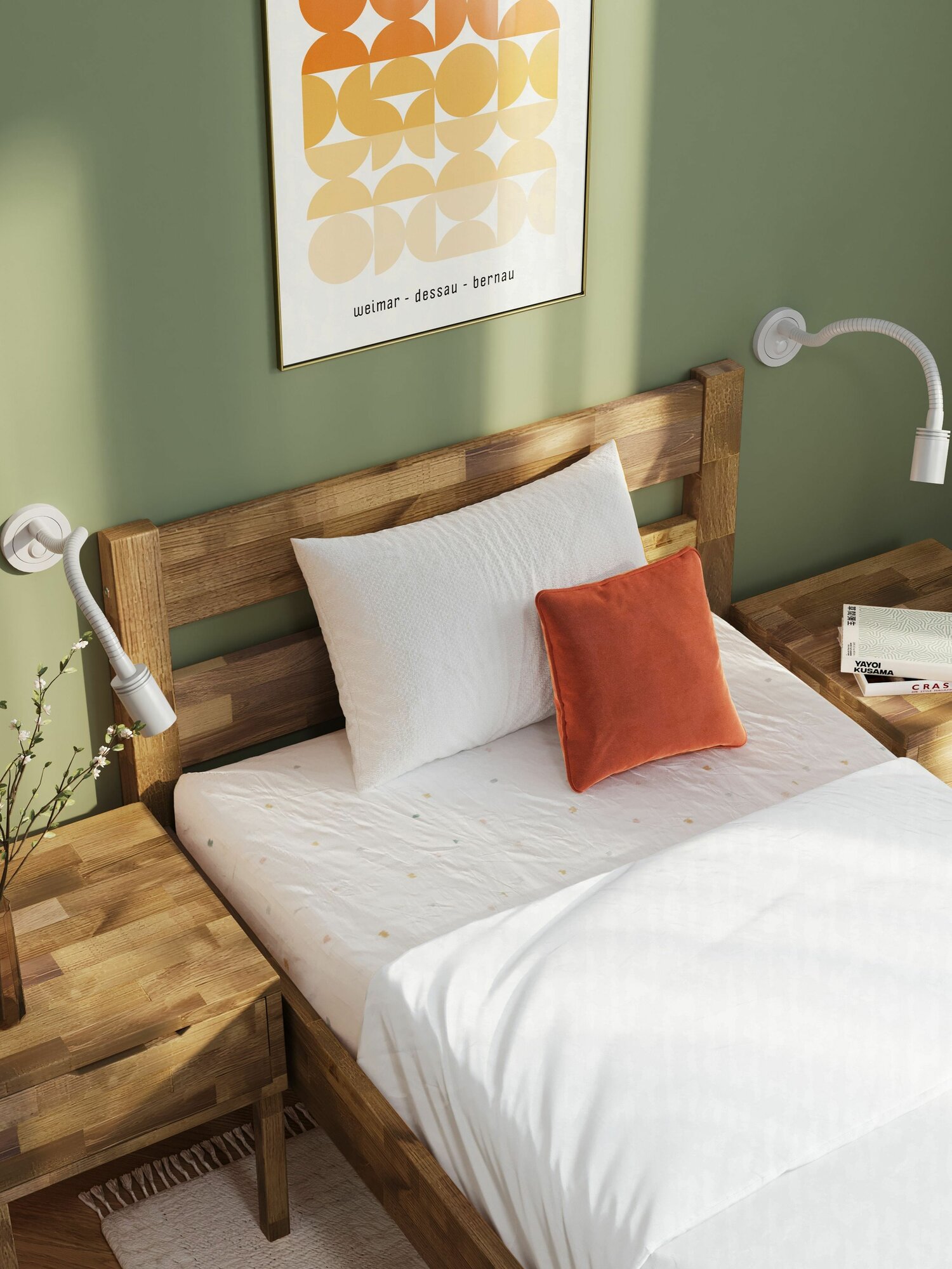 Кровать односпальная деревянная Стандарт 200х80см, Массив березы, Темный дуб, тилия