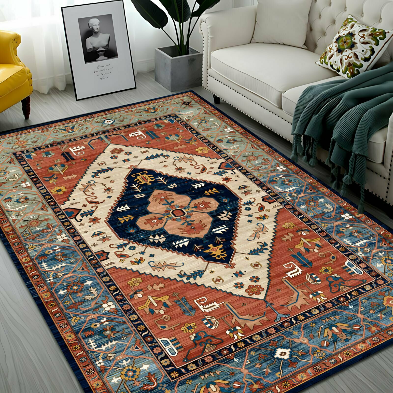 Ковер, 100x160см, ретро-стиль, велюр, жаккард, искусственный, легко моющийся, светло-коричневый