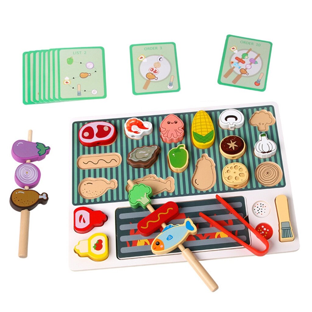 Деревянный кухонный набор для барбекю, игрушечная кухня для детей, ролевые игры, развивающая игрушка для малышей, развивающая мелкую моторику.