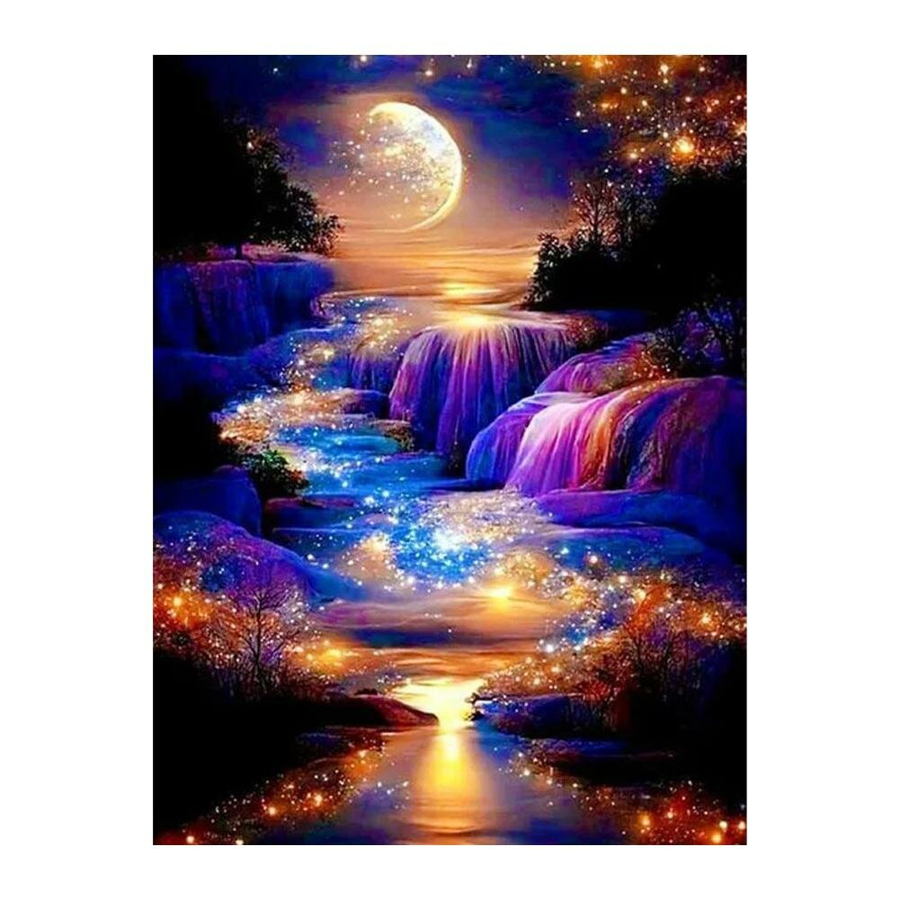 Алмазная мозаика большая картина "Пляжный лунный свет" 30х40 см со светящимся в темноте стразами и 5Д элементами