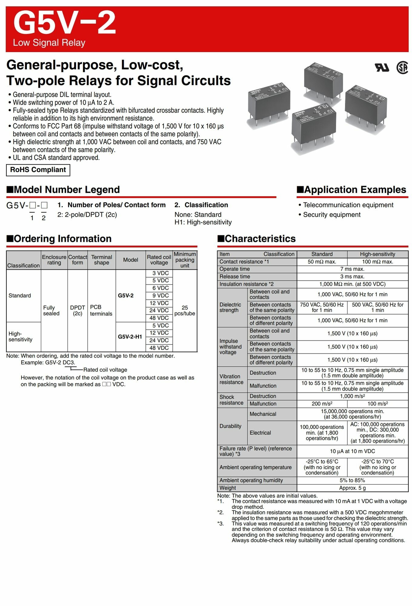 Реле электромагнитное DC 5в, 1а, DPDT, 20.5*10.1*11.5мм, Omron G5V-2-H1 5VDC