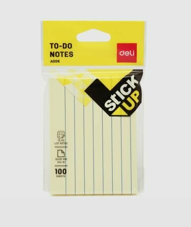 Блок для записи с липким краем 76*101 мм, 100 листов, желтый в линейку