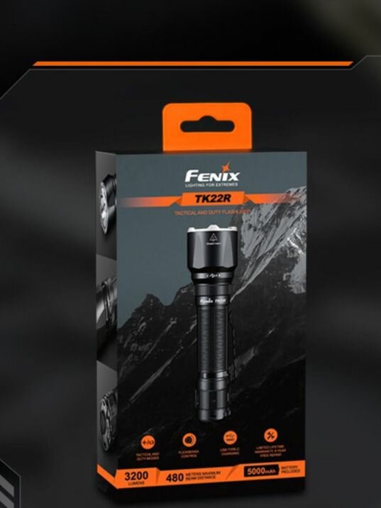 Фонарь тактический Fenix TK22R 3200 люмен, 480 метров, Type-C, акб в комплекте