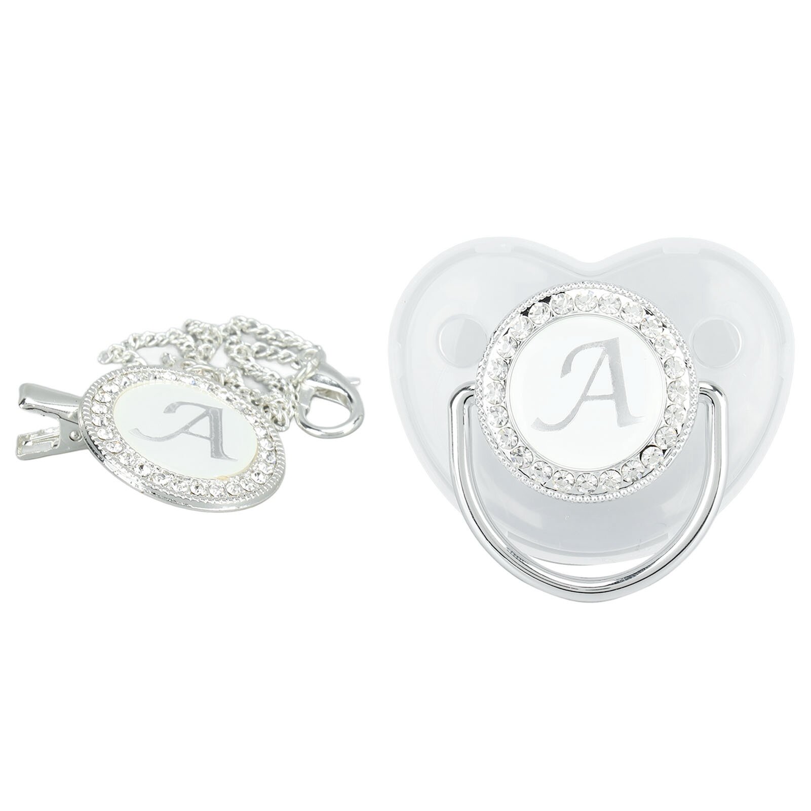 Силиконовая детская соска-пустышка серебристого цвета с буквами A-Z, безопасная, без BPA, цельная бесшовная соска с крышкой для младенцев 6-18 месяцев.