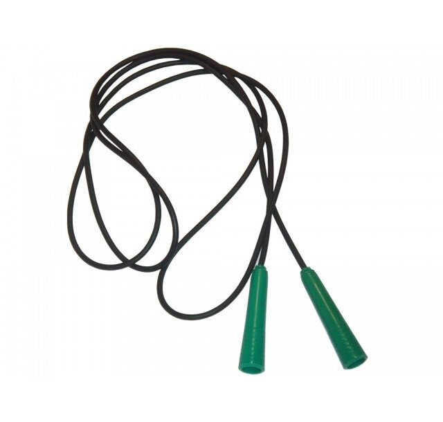 Скакалка гимнастическая резиновая 2,4 м для физкультуры зеленые ручки.