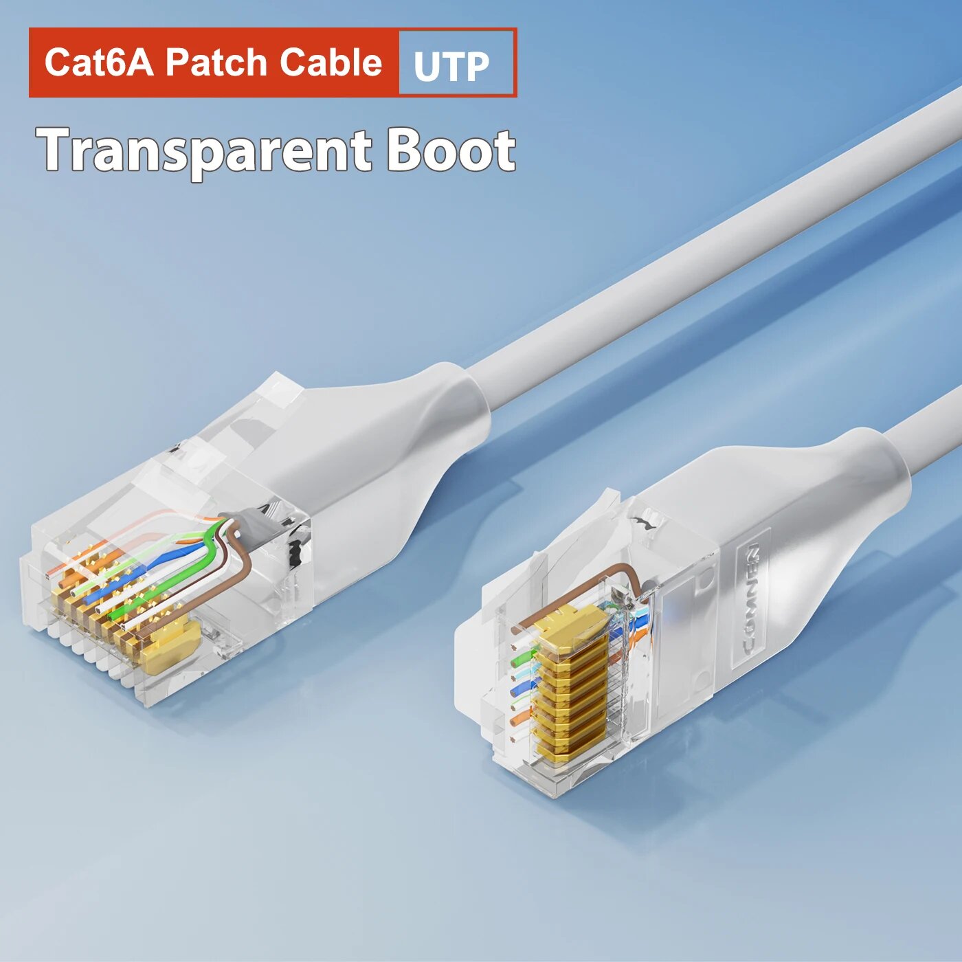 COMNEN Cat6A Ethernet кабель 0.3m UTP, прозрачный разъем