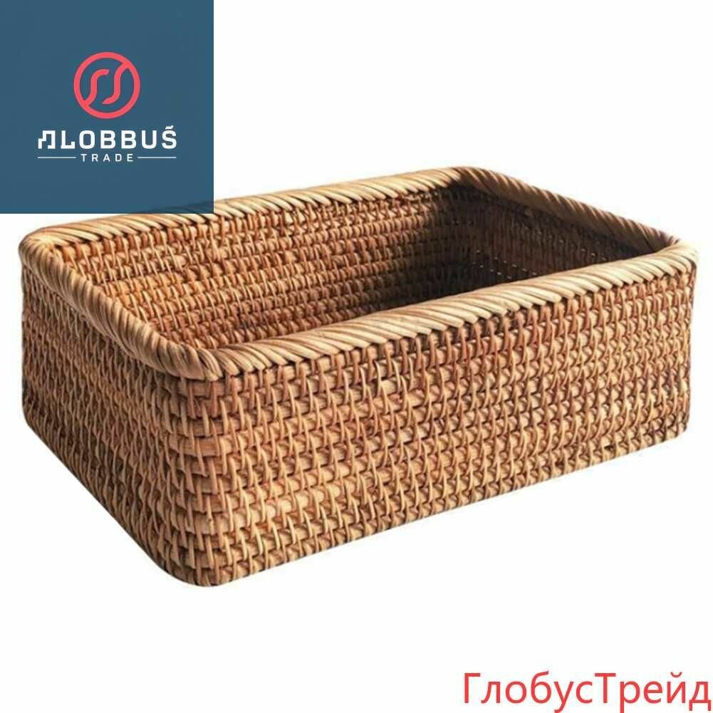 Прямоугольная плетеная корзина из ротанга ручной работы, кухонный инвентарь-S