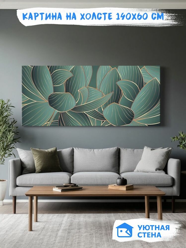 Картина на натуральном холсте Уютная стена "Листья драгоценных растений крупно" 140х60 см