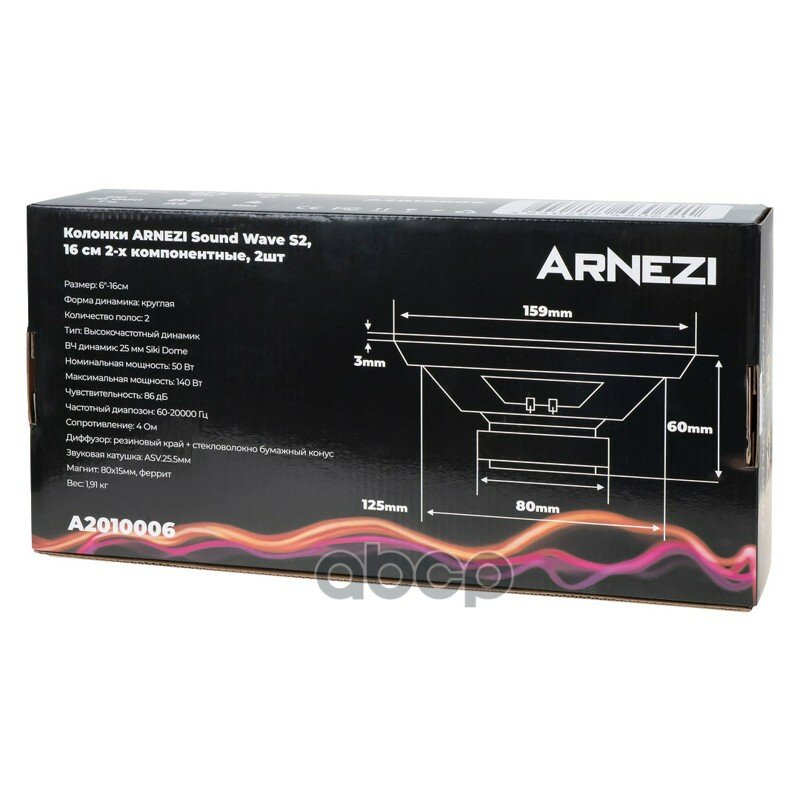 Колонки ARNEZI Sound Wave S2, 16 см 2-х компонентные, 4шт, 16 см (6 дюйм.), Max Вт ARNEZI A2010006 ARNEZI арт. A2010006