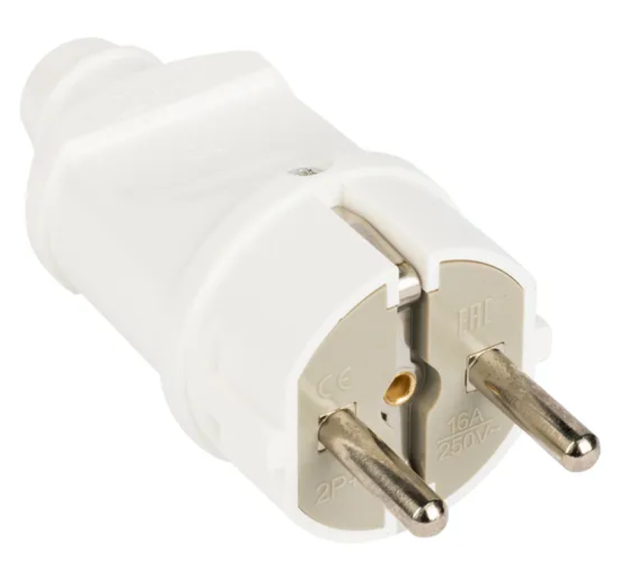 Вилка силовая кабельная EKF / ЕКФ PROxima прямая с заземлением, белая, 16А 220В 3500Вт, IP20, AVP16-10 / электрика