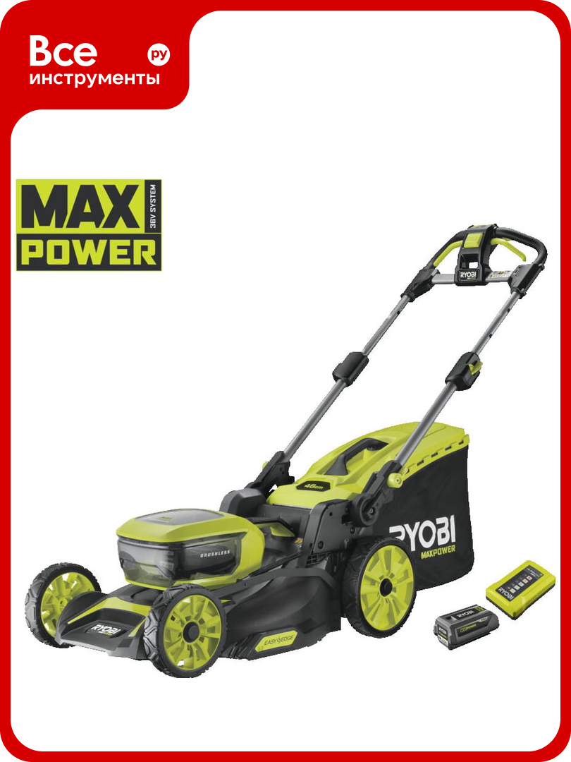 Бесщеточная газонокосилка Ryobi RY36LMXSP46A-150 36В, ухода за, электрический, самоходная, регулируемая высота
