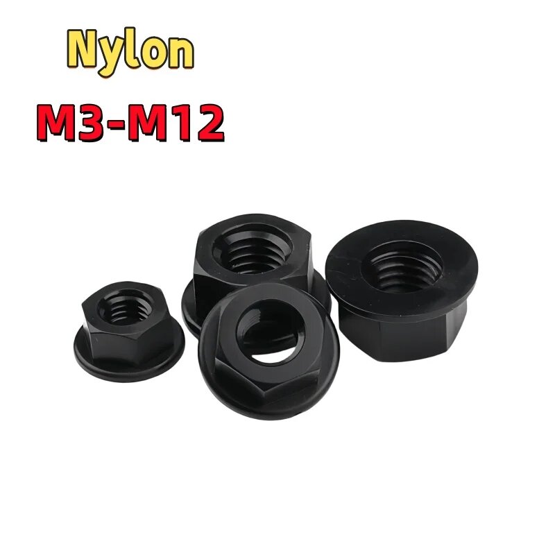 M3 M4 M5 M6 M8 M10 M12 Нейлоновая шайба с фланцем Черный шестигранный шестигранный фланец Полные гайки Пластик