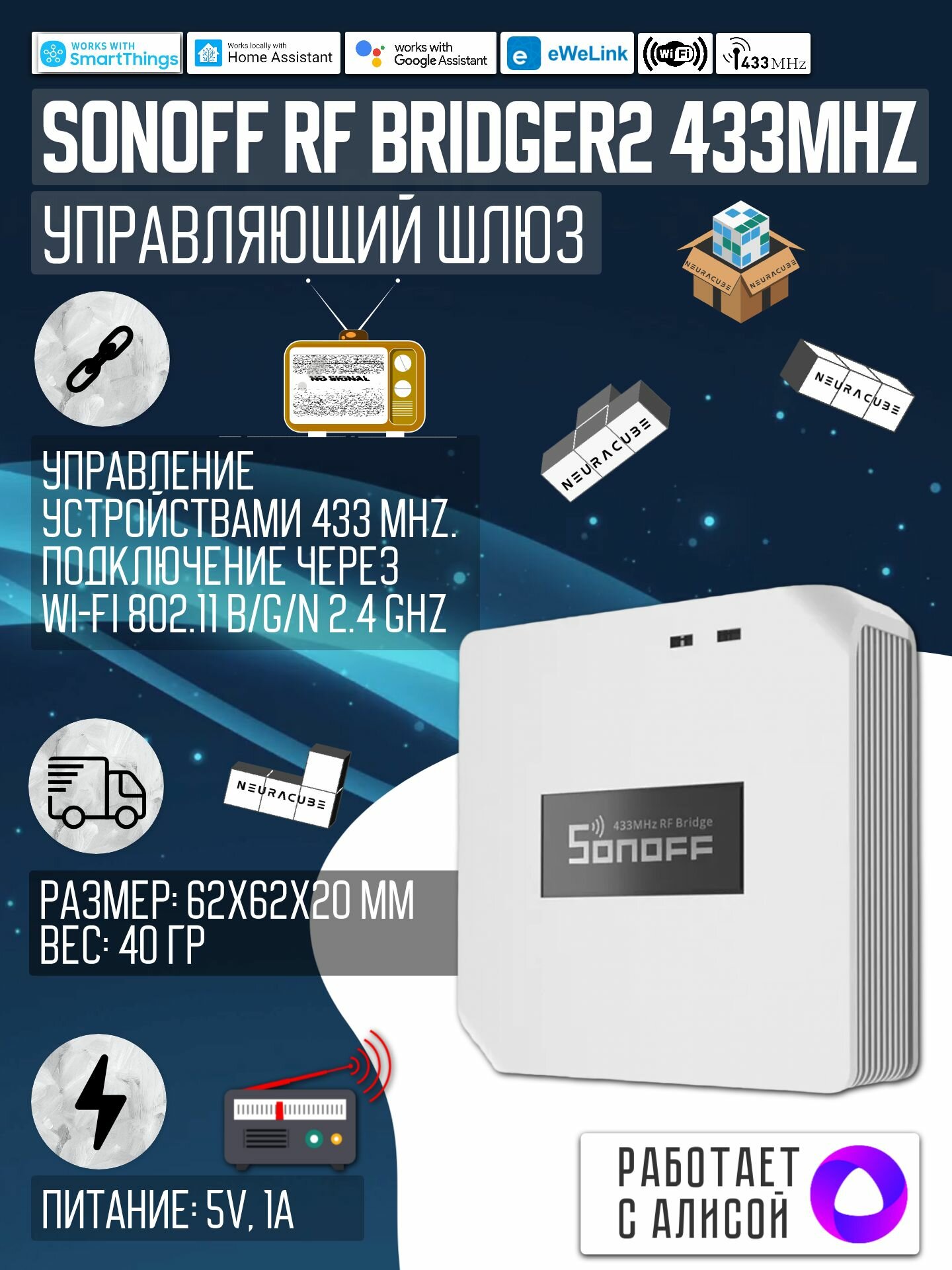 Шлюз Sonoff RF Bridge R2 433MHz (Работает с Алисой)