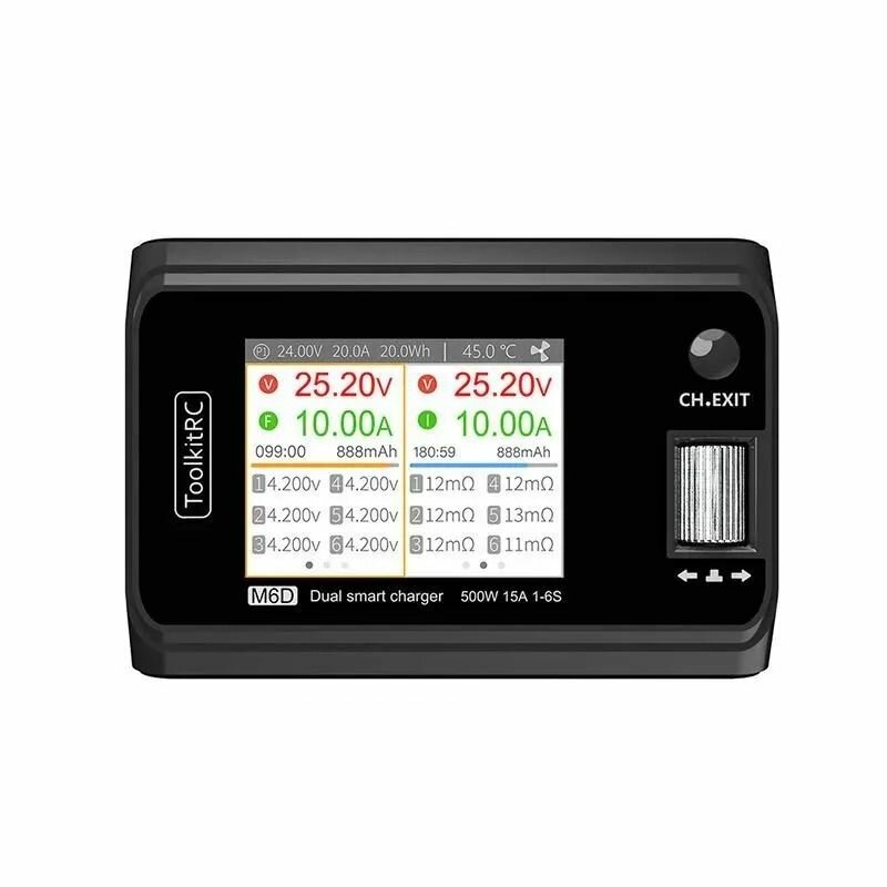 ToolkitRC M6D 500W 15A Двухканальное мини-умное зарядное устройство для аккумуляторов Lipo 16S