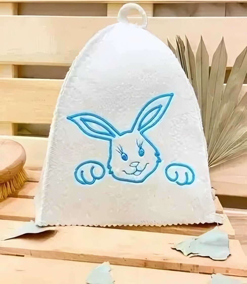 Шапка банная детская "Крош" с вышивкой, белая, шерсть/полиэфир