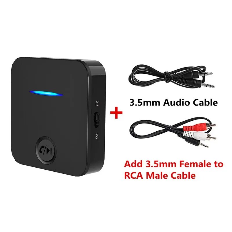 Беспроводной адаптер Bluetooth 5.0 со стерео ресивером и передатчиком для 3.5 мм AUX разъема с микрофоном для автомобиля, ПК, телевизора и наушников