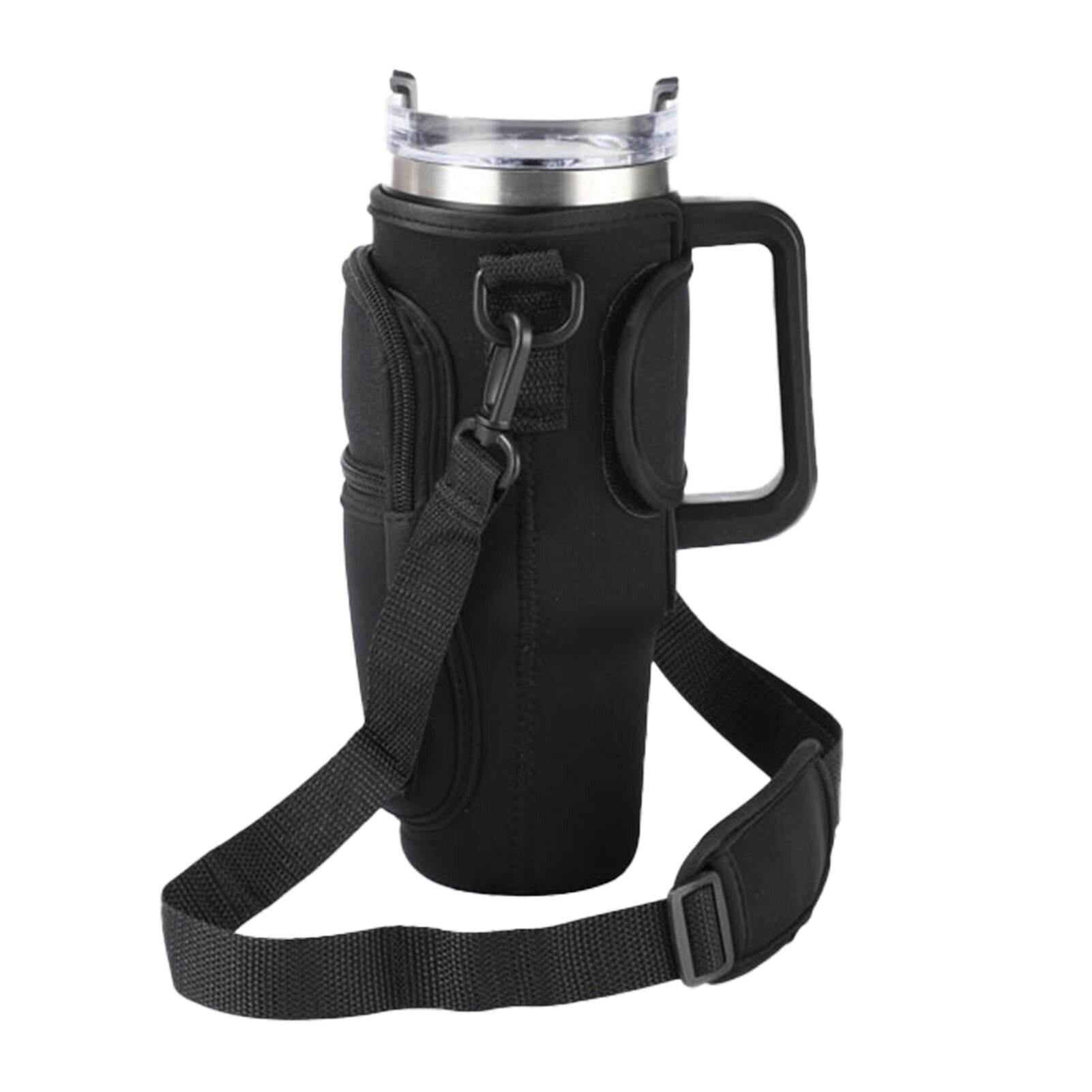 Сумка для бутылки с водой, противоскользящий портативный двухслойный держатель для бутылки с водой с ручкой, подходит для изолированных стаканов Stanley на 40 унций, черный