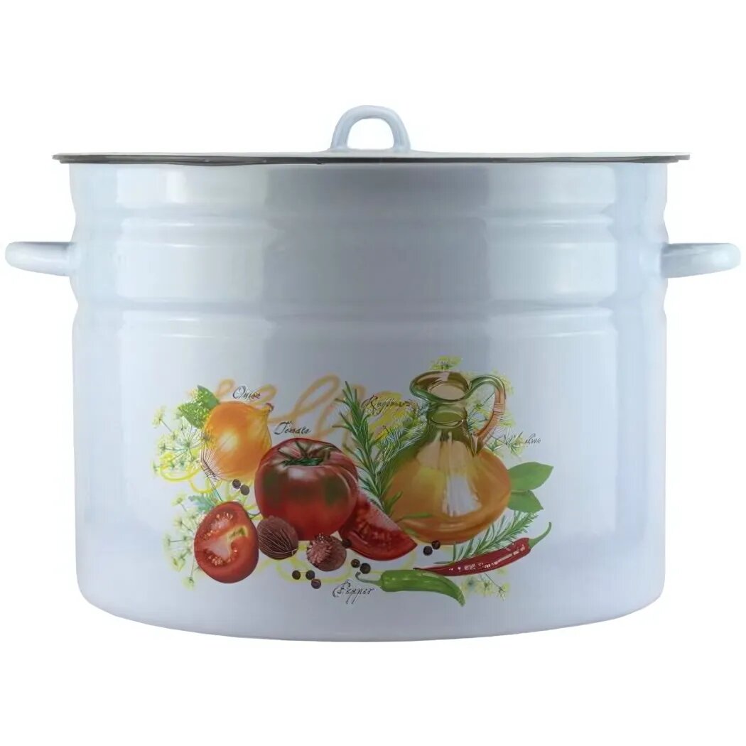 Бак эмалированный 24л с рисунком овощей, белый, удобные ручки