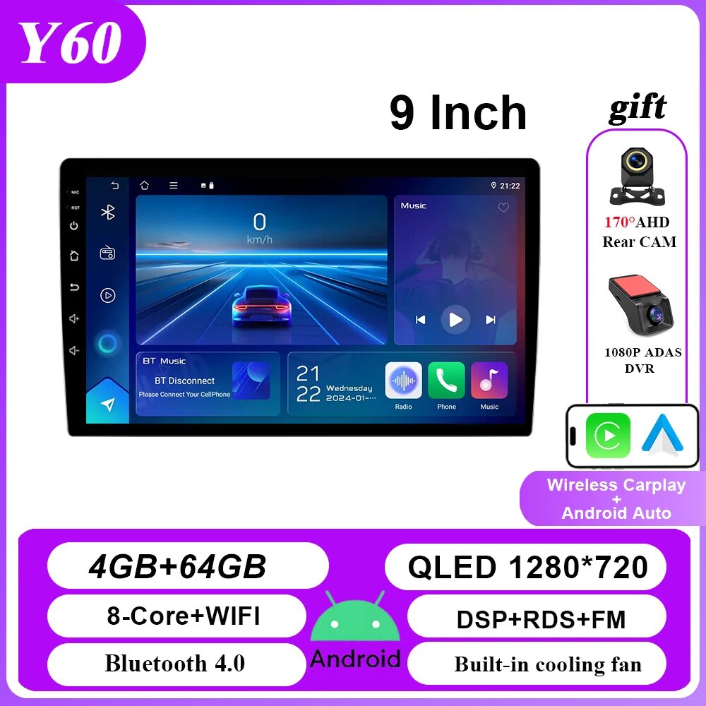 Android 15 2 Din Автомобильный радиоприемник Carplay Android Auto 9 10-дюймовый универсальный мультимедийный плеер DSP AM RDS AHD GPS WIFI Авто радио 8 ядер 9IN 4-64G DVR