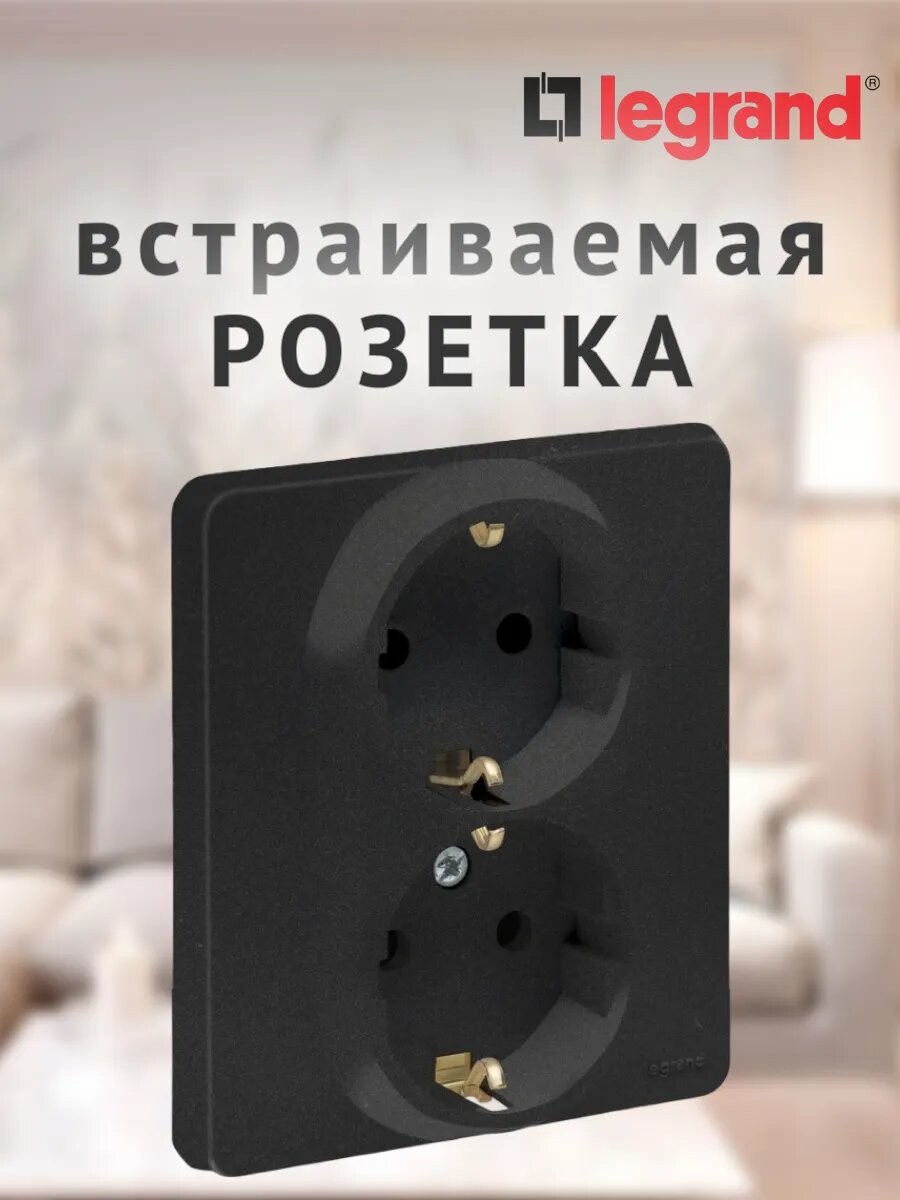 Розетка Legrand Inspiria двойная, с заземлением, без шторок, 16А, 250В, антрацит