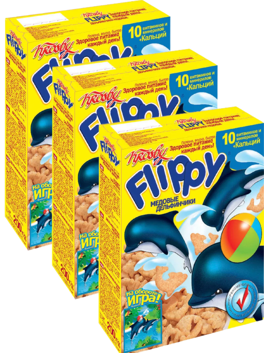 Krosby Flippy, Готовый завтрак, Дельфинчики Медовые, 3шт по 200 г