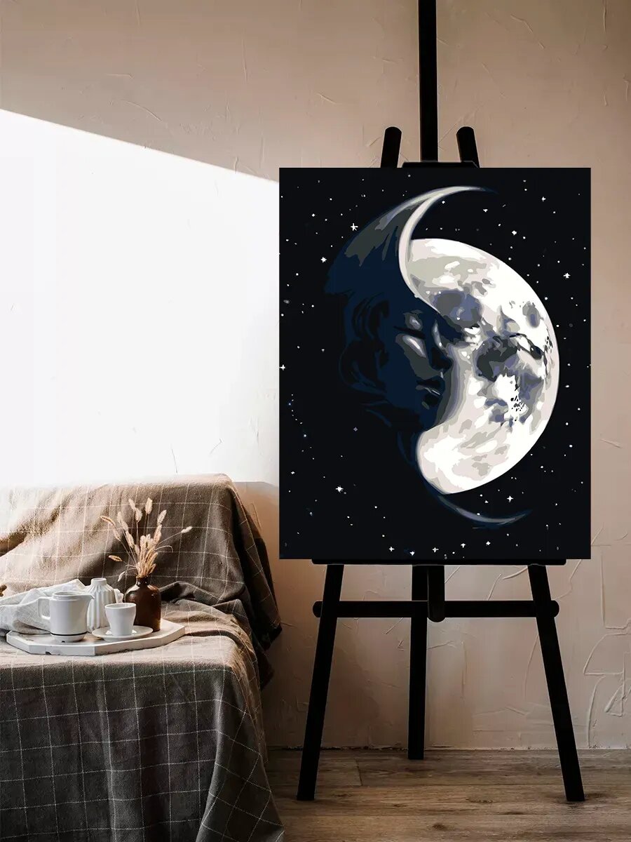Картина по номерам Силуэт Луны с Лицом Эскиз Небо