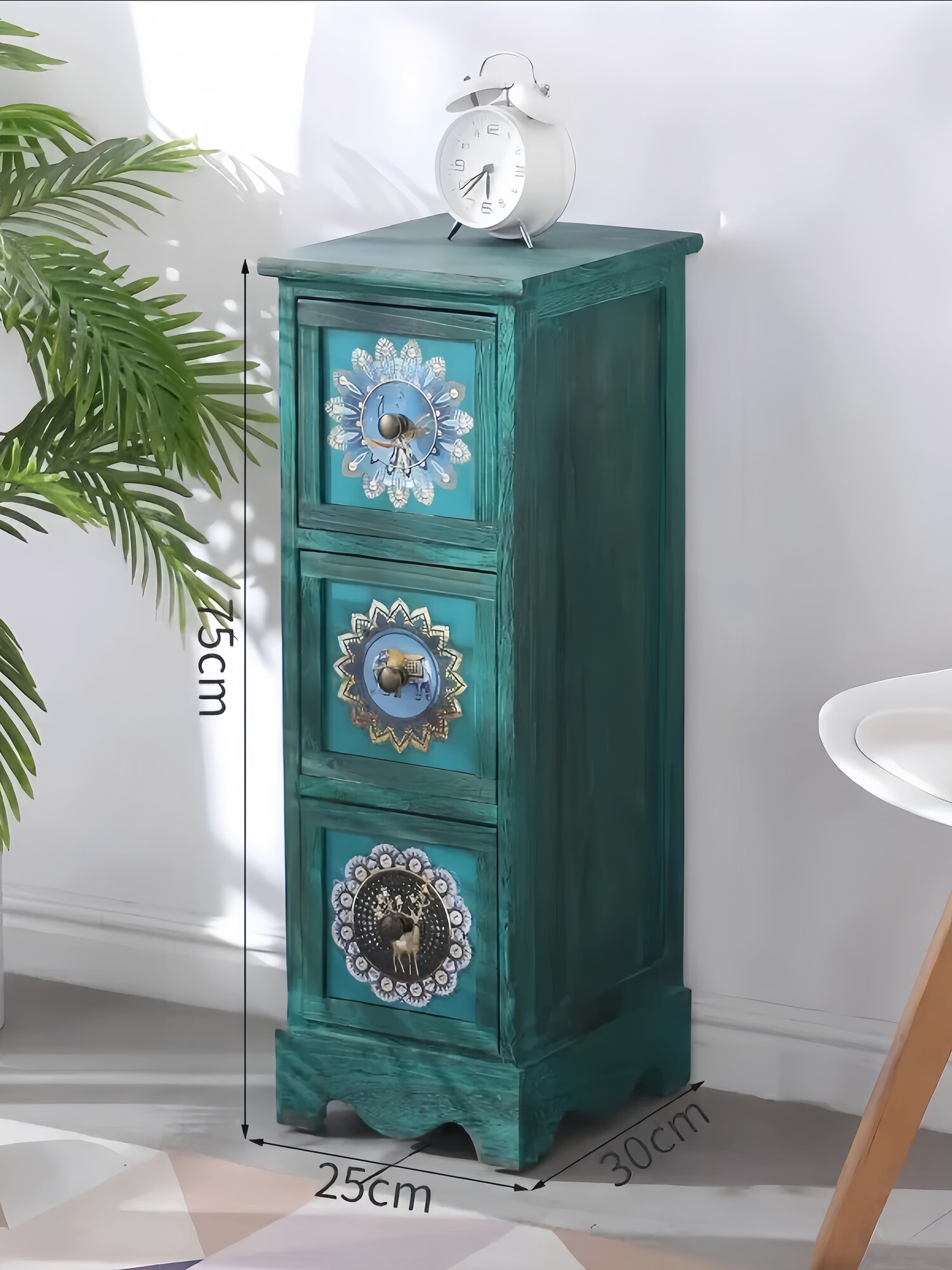 Комод, дерево, цвет светло-зелёный, с ящиками, влагостойкое покрытие, 25х30х75см