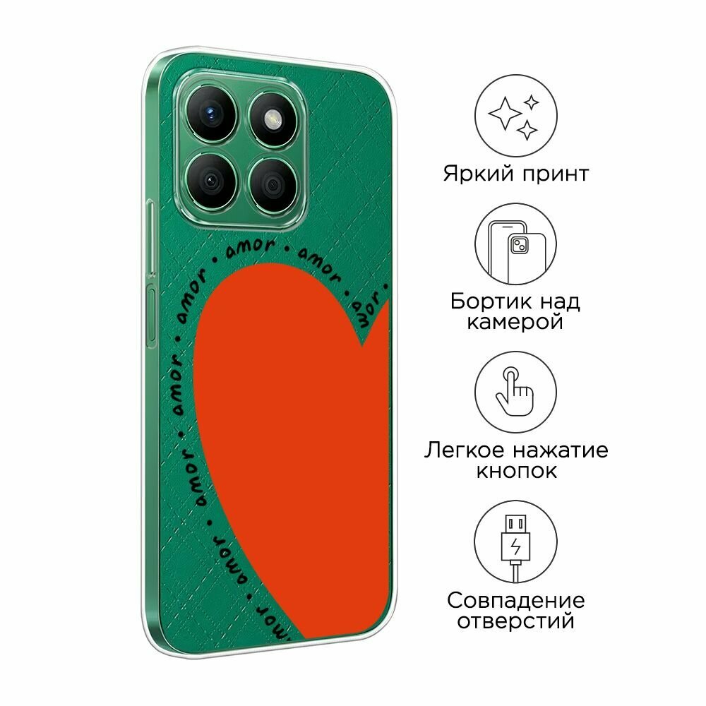 Чехол на Honor X8B / Хонор X8B с принтом "amor heart 2 - 14 февраля", прозрачный — фото 1